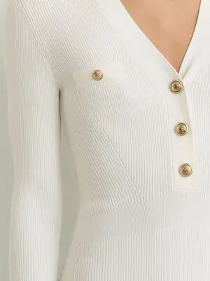 REISS Lavelle Knitted Button-detail Mini Dress - Cream