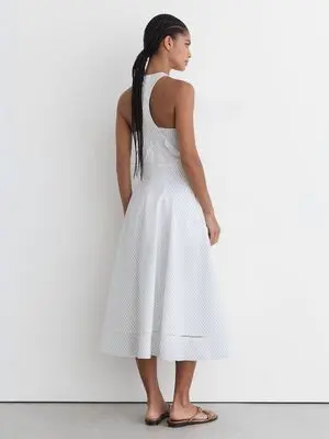 REISS Striped Ruffle-trim Midi Dress - White/grey