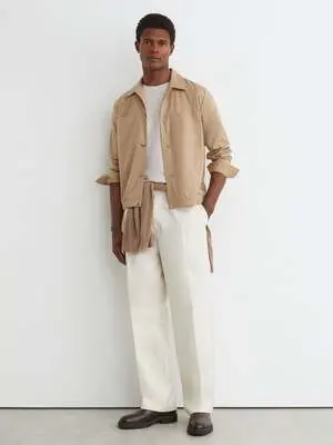 REISS Brushed Twin-pocket Overshirt With Wool - Camel Brown