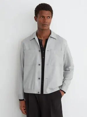 REISS Brushed Twin-pocket Overshirt With Wool - Soft Grey
