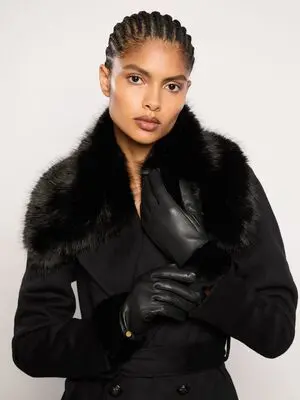REISS Shearling Cuff Leather Gloves - Black
