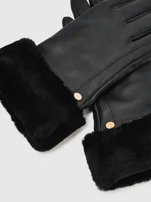 REISS Shearling Cuff Leather Gloves