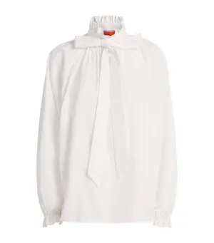 La DoubleJ High Neck Cotton Blouse With Detachable Neck Tie - White