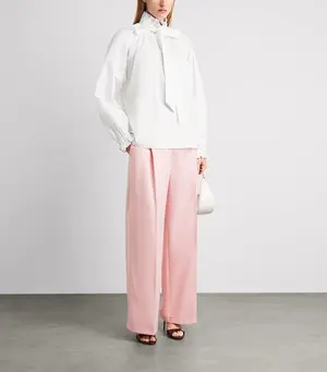 La DoubleJ High Neck Cotton Blouse With Detachable Neck Tie