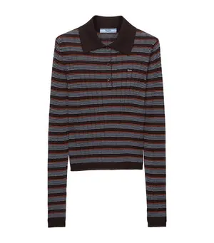 Prada Cashmere-silk Striped Polo Shirt - Brown