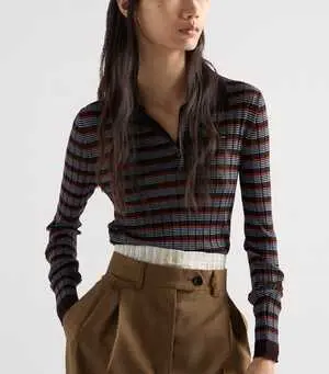 Prada Cashmere-silk Striped Polo Shirt