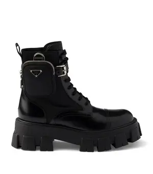 Prada Leather & Re-nylon Monolith Boots - Black