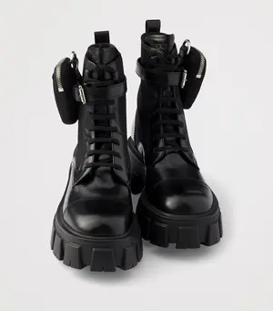 Prada Leather & Re-nylon Monolith Combat Boots - Black