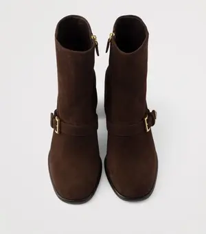 Prada Suede Buckle Ankle Boots - Brown