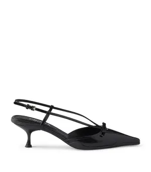 Prada Brushed Leather Bow Slingback Pumps 55 - Black