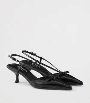 Prada Brushed Leather Slingback Pumps With Bow Detailing - Black