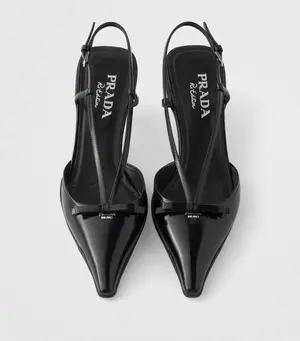 Prada Brushed Leather Slingback Pumps With Bow Detailing - Black