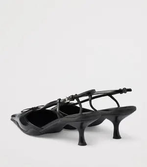 Prada Brushed Leather Slingback Pumps With Bow Detailing - Black