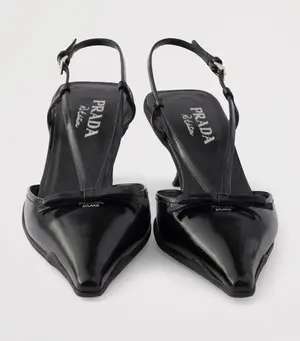 Prada Brushed Leather Slingback Pumps With Bow Detailing - Black