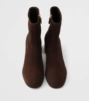 Prada Suede Stretch Ankle Boots - Brown