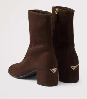 Prada Suede Stretch Ankle Boots - Brown