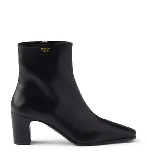 Prada Leather Heeled Booties Ankle Boots 65 - Black