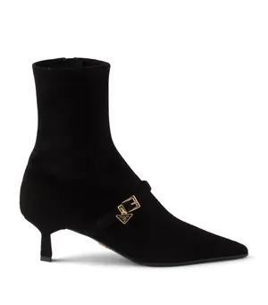 Prada Suede Stretch Heeled Boots 55 - Black