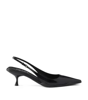 Prada Brushed Leather Slingback Pumps 55 - Black