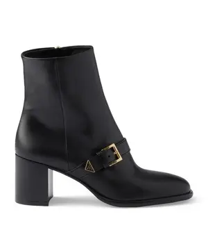 Prada Leather Buckle Booties Ankle Boots 65 - Black