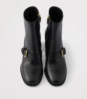 Prada Leather Buckle Ankle Boots - Black