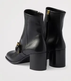Prada Leather Buckle Ankle Boots - Black