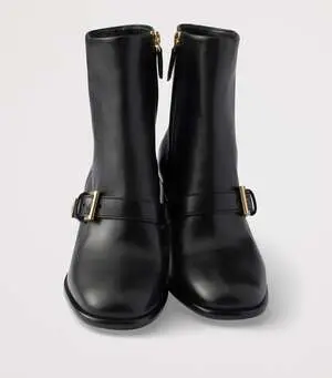 Prada Leather Buckle Ankle Boots - Black