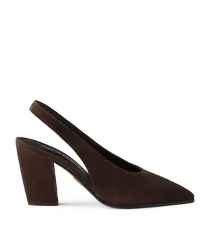 Prada Suede Leather Slingback Pumps 85 - Brown