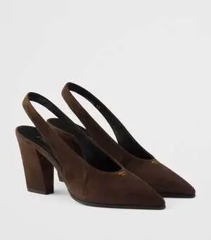 Prada Suede Leather Slingback Pumps 85 - Brown