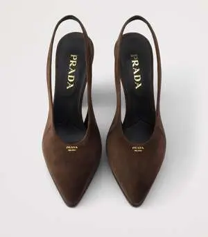 Prada Suede Leather Slingback Pumps 85 - Brown