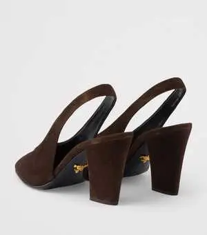 Prada Suede Leather Slingback Pumps 85 - Brown