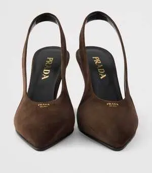 Prada Suede Leather Slingback Pumps 85 - Brown