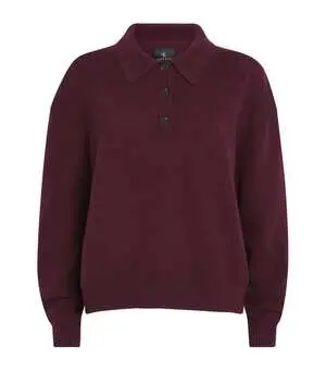 ANINE BING Cashmere Lee Polo Sweater - Burgundy