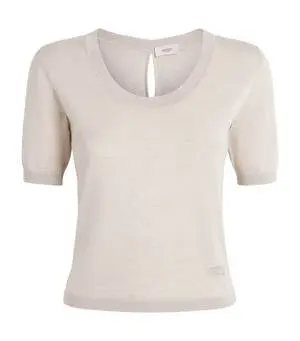 Agnona Wool-silk-cashmere Scoop-neck Sweater - Beige