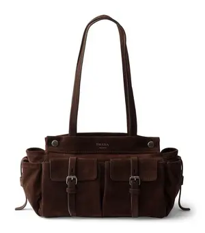 Prada Medium Suede Route Tote Bag - Brown