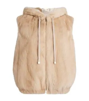 Fabiana Filippi Mink Fur Hooded Gilet - Beige