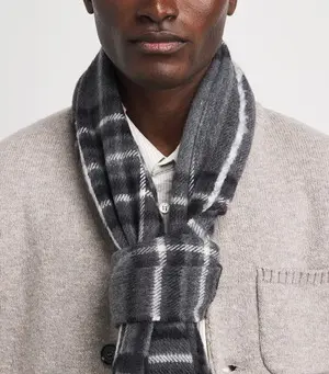 Johnstons Of Elgin Cashmere-silk Tartan Scarf - Grey