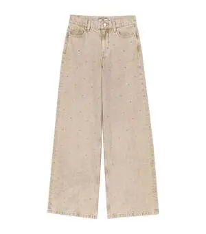 Maje Rhinestone-embellished Wide-leg Jeans - Beige