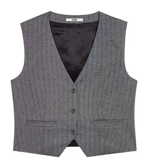 Maje Striped Rhinestone-embellished Waistcoat - Black