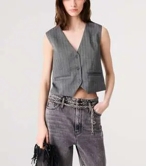 Maje Striped Rhinestone-embellished Waistcoat