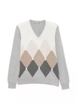 VENGERA Argyle V-neck Sweater - Grey