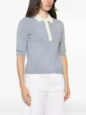 Eric Bompard Cashmere Two-tone Polo Top