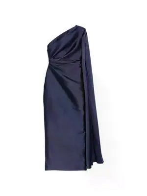 Solace London One-shoulder Maxi Dress With Cape Detail - Blue