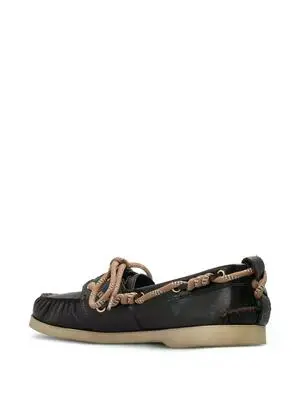 GOLDEN GOOSE Glossy Dark Leather Loafers With Hiking Cord Detail