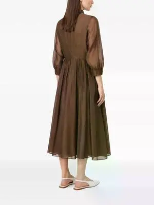 Max Mara Pleated Sheer-sleeves Midi Dress