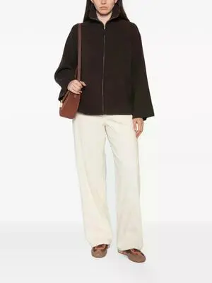 ALLUDE Zip-up Funnel-neck Cardigan - Brown