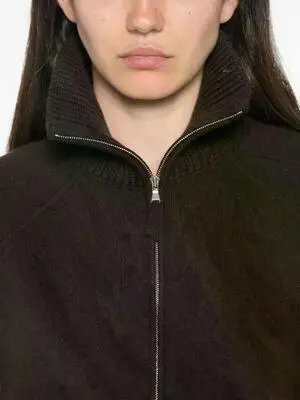 ALLUDE Zip-up Funnel-neck Cardigan