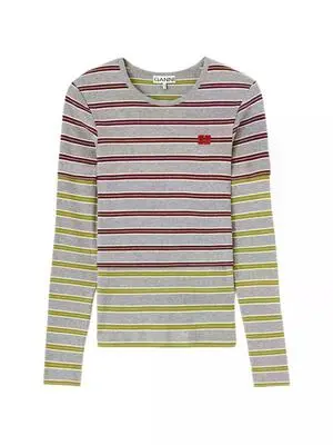 GANNI Long-sleeve Top In Double Stripe - Grey