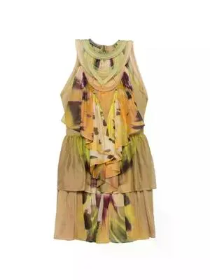 Alberta Ferretti Abstract Print Tiered Mini Dress