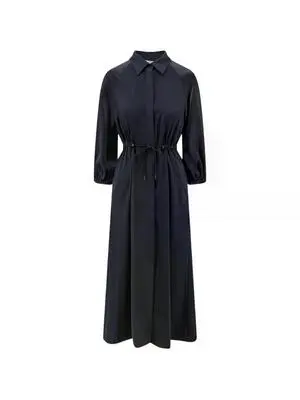 Max Mara Drawstring Silk Maxi Dress - Blue